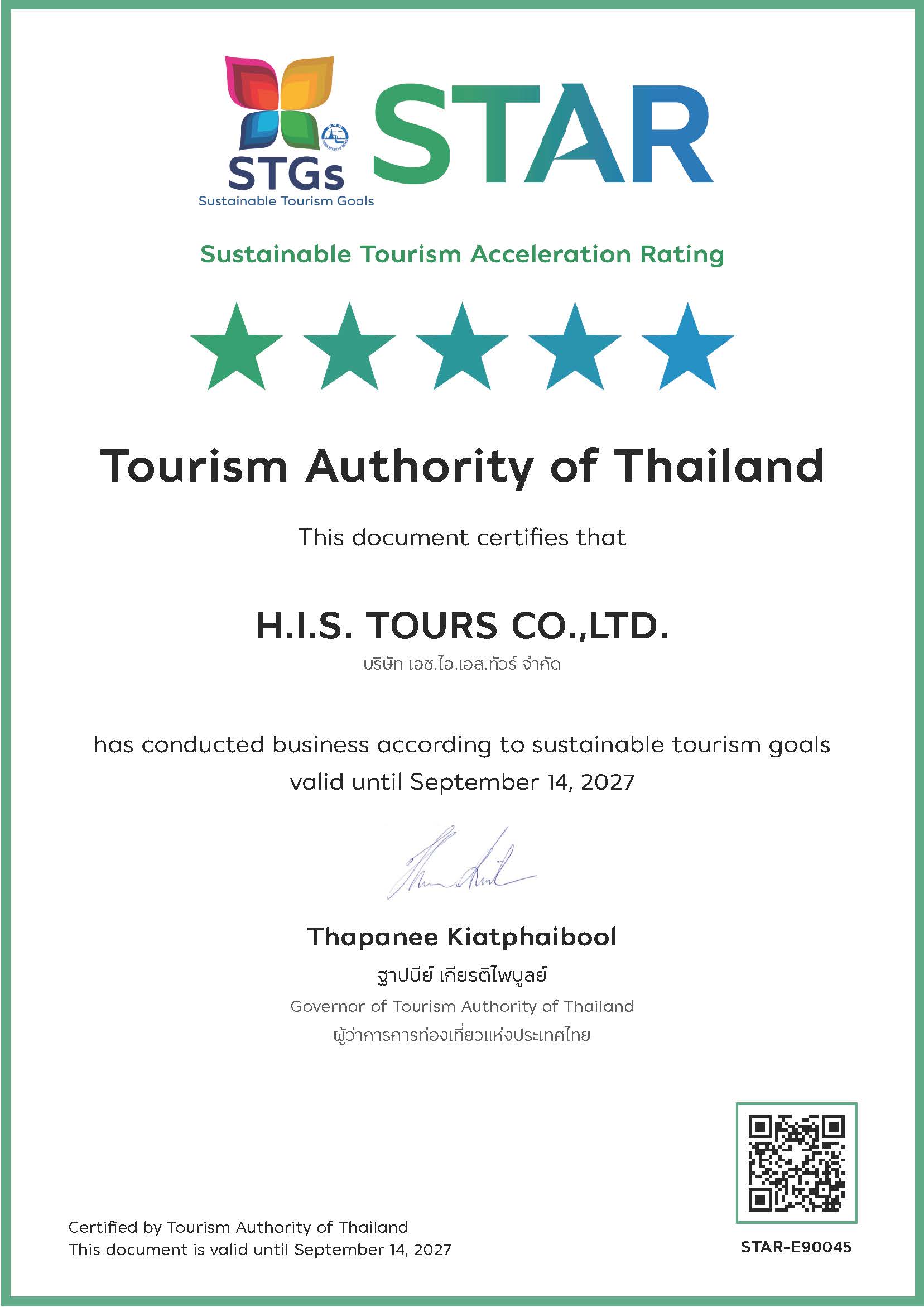 H.I.S Tours Earns 5-Star Rating in STAR